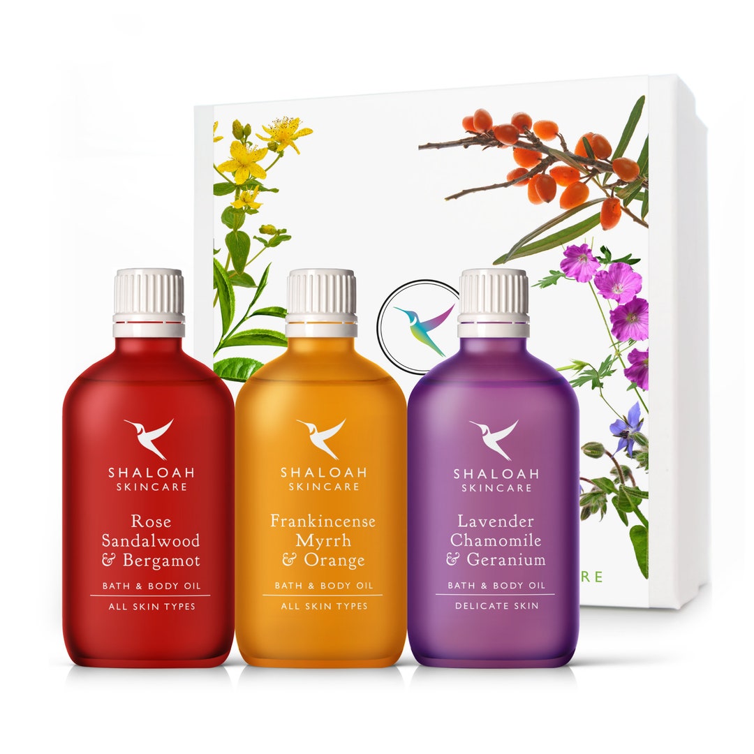 Scented Body Oil Aromatherapy Gift Set, Organic Bath Soak with ...