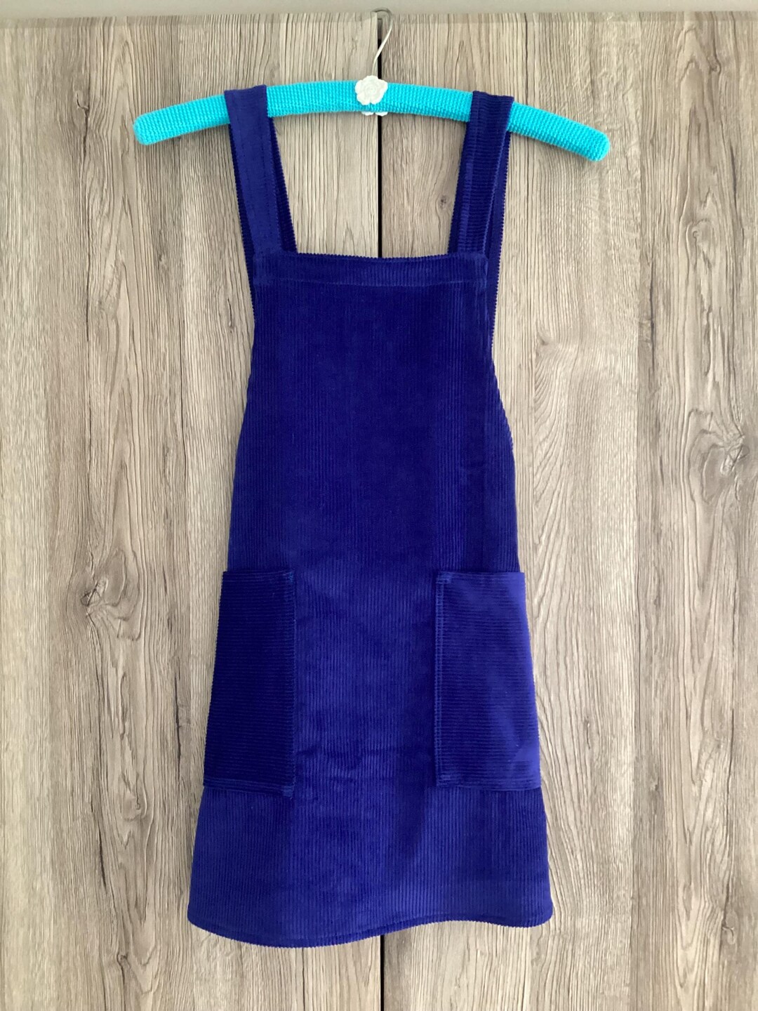 Child Size Cross Back Apron in Soft, Blue Cotton Corduroy Fabric With ...