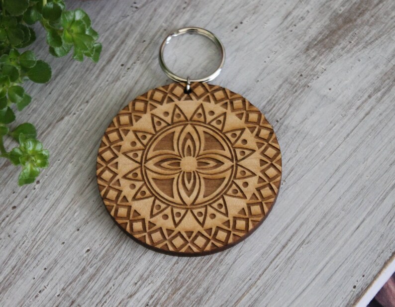 Laser Engraved Tribal Geometric Wooden Circle Keychain-laser - Etsy