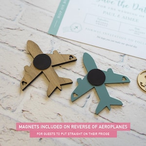 Aeroplane Fridge Magnet SAVE THE DATE Wedding, Wooden Magnet, Travel ...