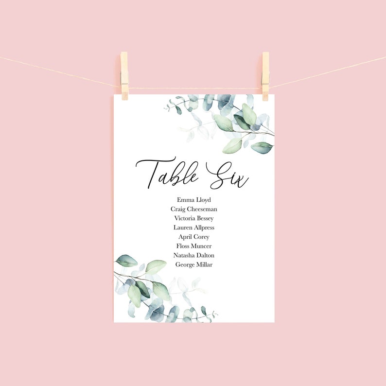 Printed Floral Eucalyptus Table Plan Cards With Black Script - Etsy