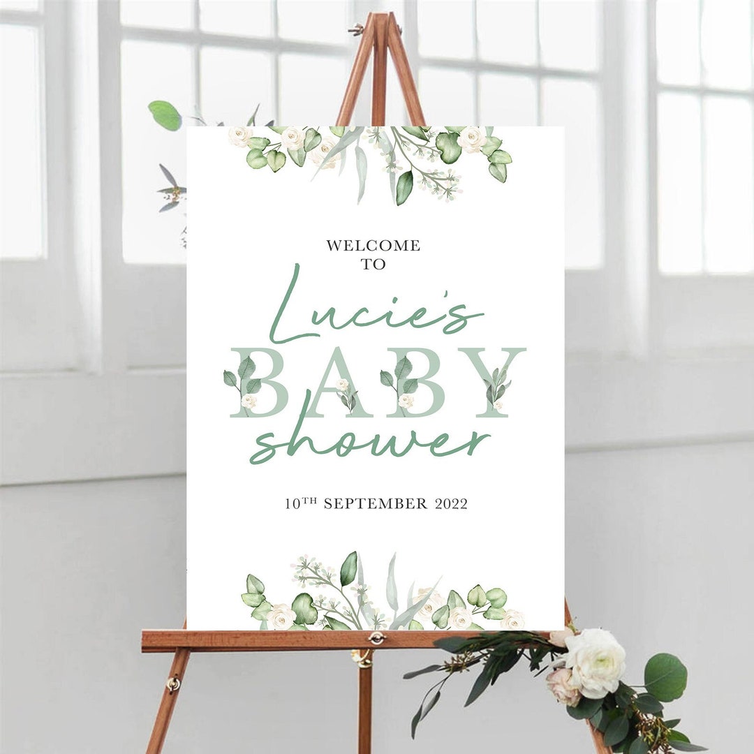 PRINTED A1, A2, A3 Baby Shower Welcome Sign, Neutral Sage Green ...