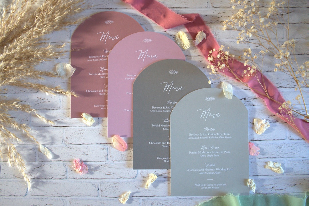 8 Colours, Arch Shape Wedding Menus, Arched Colour Wedding Menu, Autumn ...