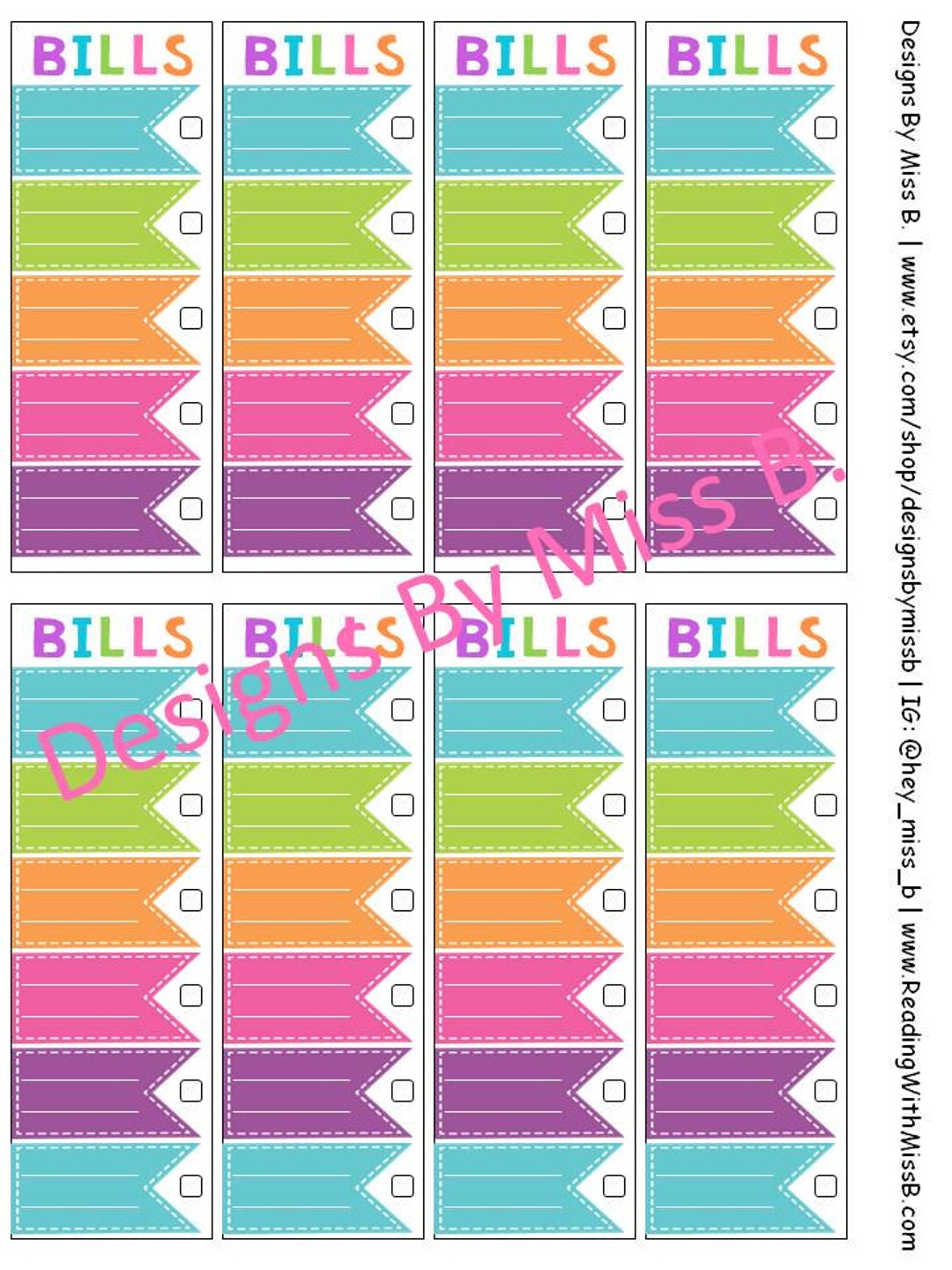 Bills Tracker - Printable Planner Stickers - Etsy