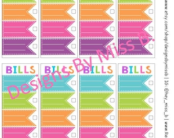 Monthly Bills Tracker Printable Planner Stickers in Vertical Colors for ...