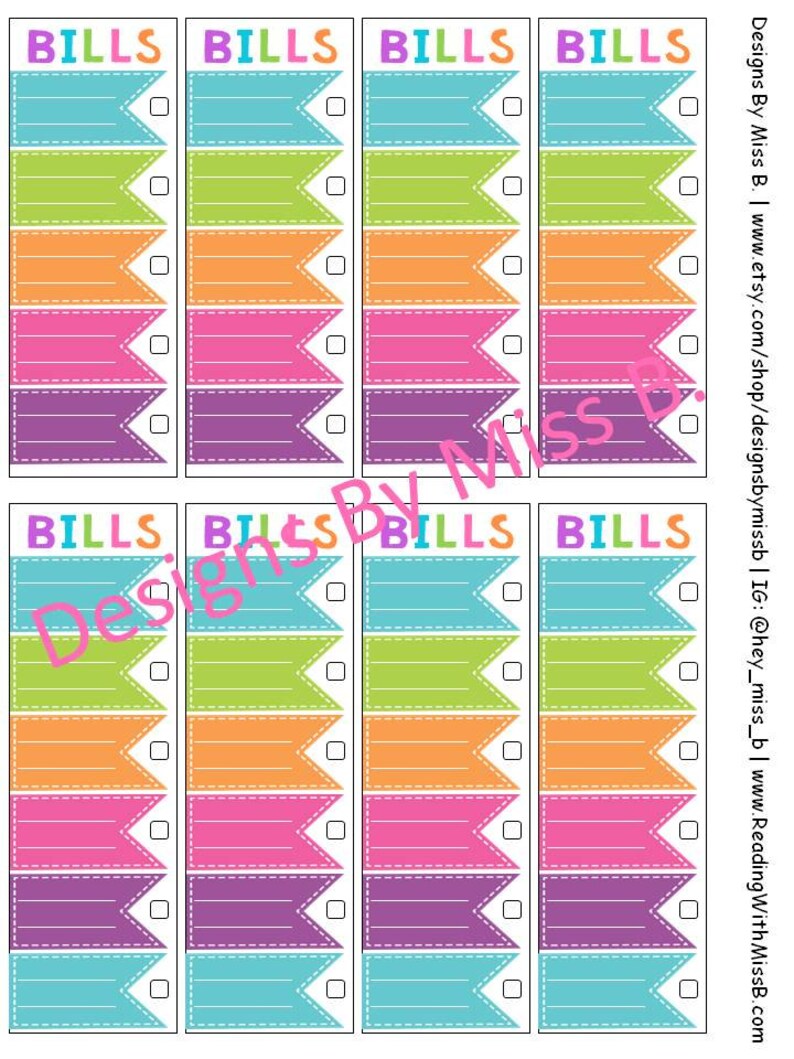 Bills Tracker - Printable Planner Stickers - Etsy