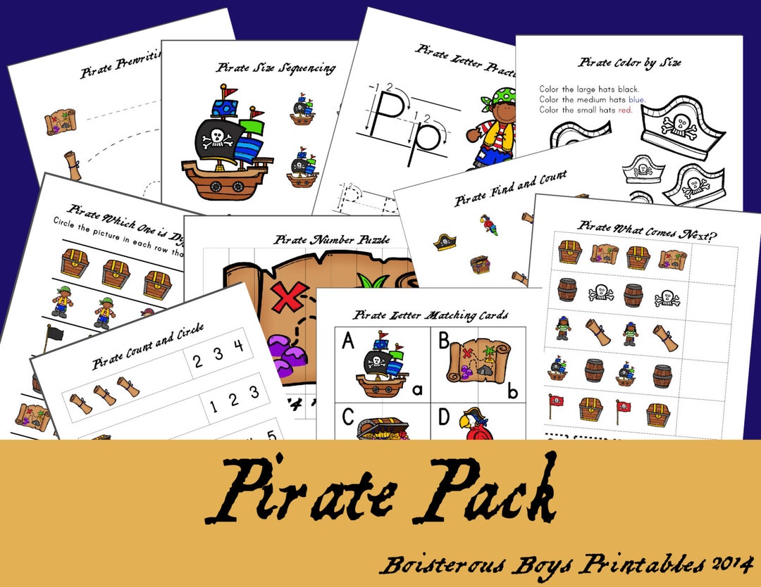 Pirate Thematic Preschool Learning Printable Pack - Etsy