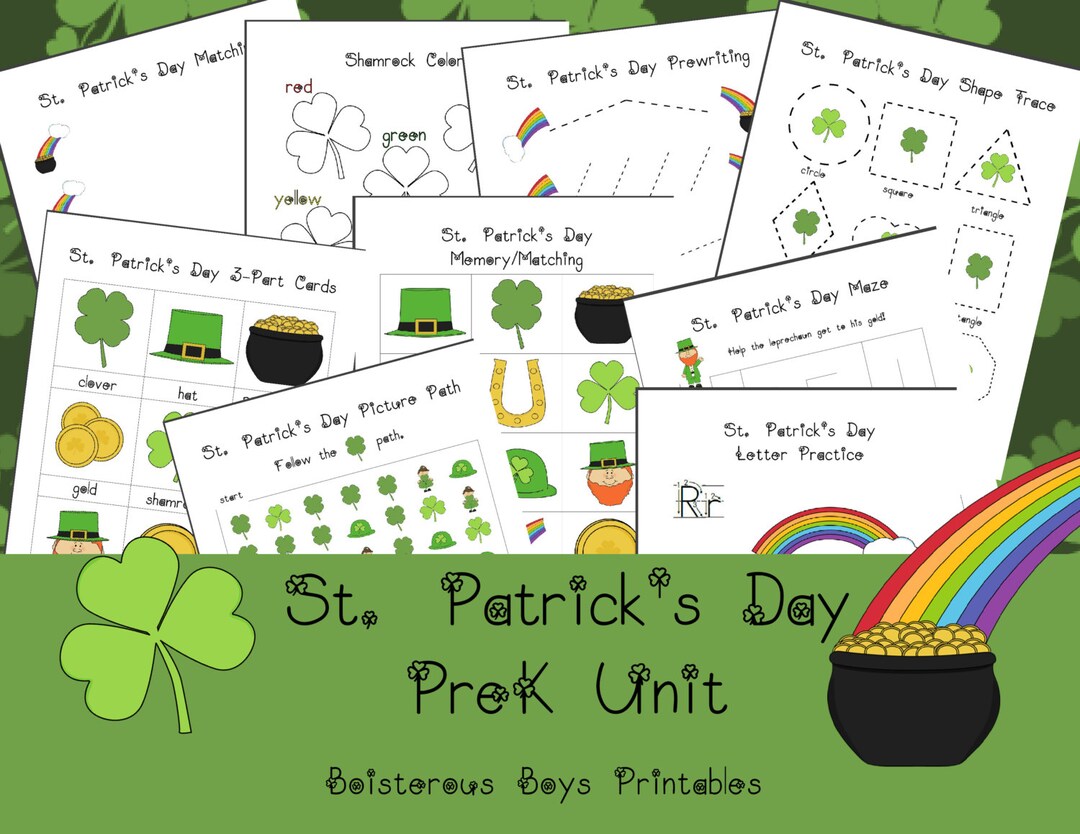 St. Patrick's Day Prek Thematic Printable Learning Pack - Etsy