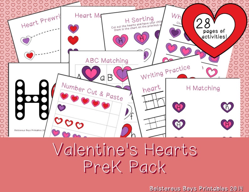 Valentine's Hearts Prek Printable Early Learning Thematic Pack - Etsy
