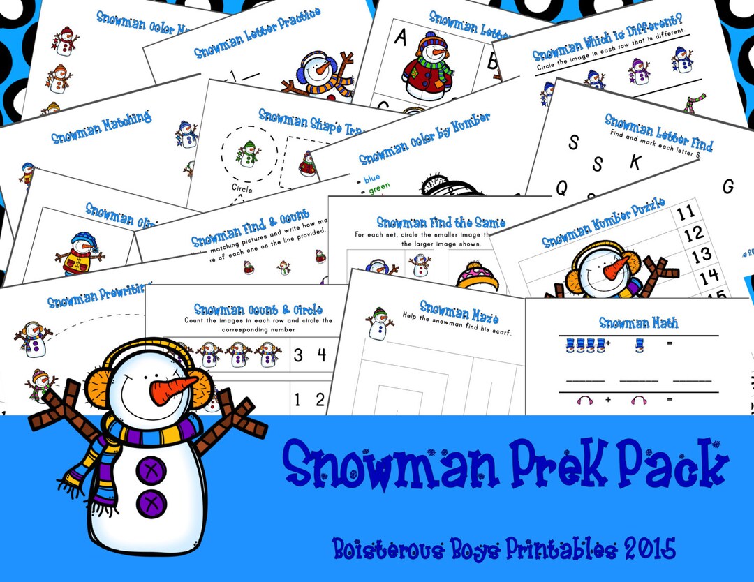 Snowman Prek Printable Early Learning Thematic Pack Bundle Free Bonus ...
