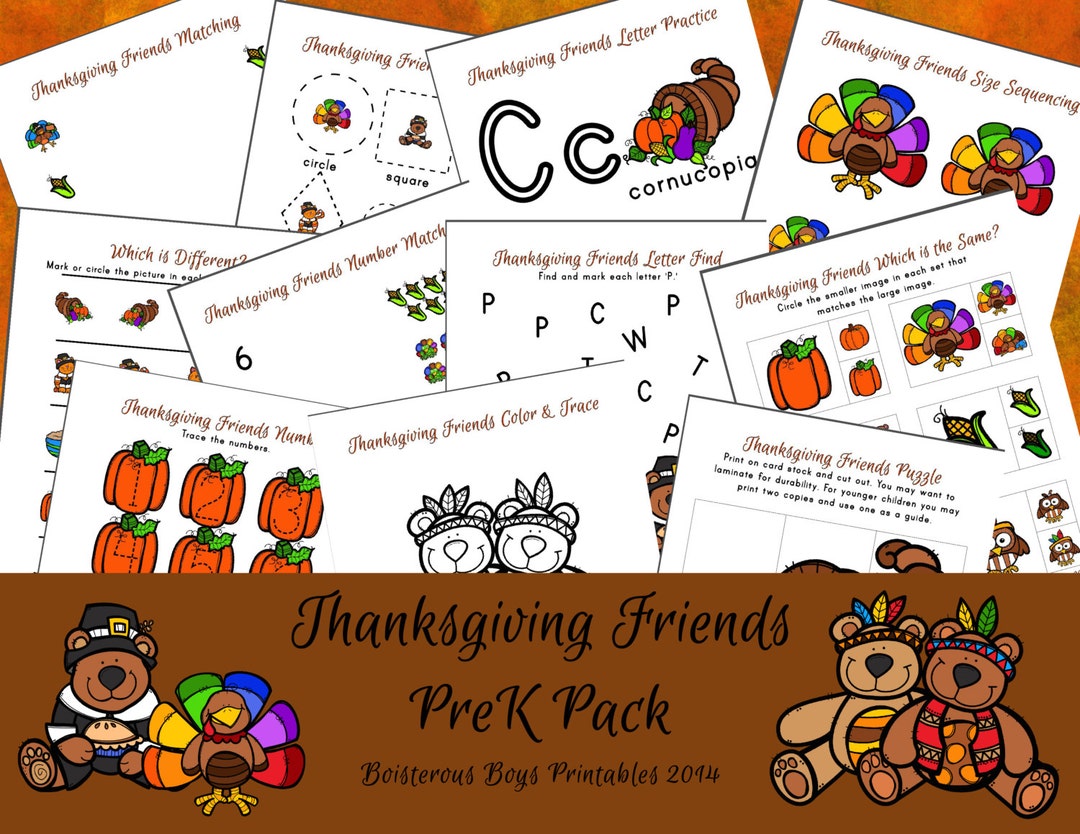 Thanksgiving Friends Preschool Printable Thematic Learning Pack - Etsy