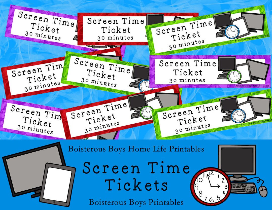Screen Time Tickets 30 Minutes - Computer TV Tablet With Earning Pocket ...