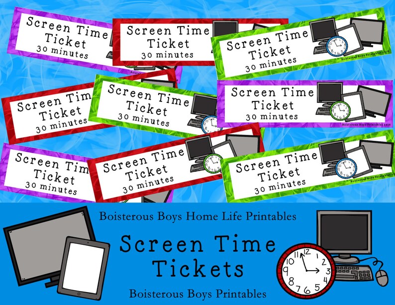 Screen Time Tickets 30 Minutes - Computer TV Tablet With Earning Pocket ...
