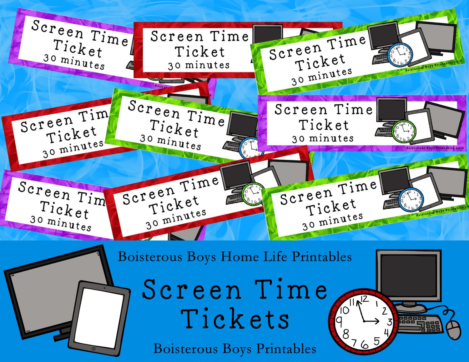 Screen Time Tickets 30 Minutes - Computer TV Tablet With Earning Pocket ...