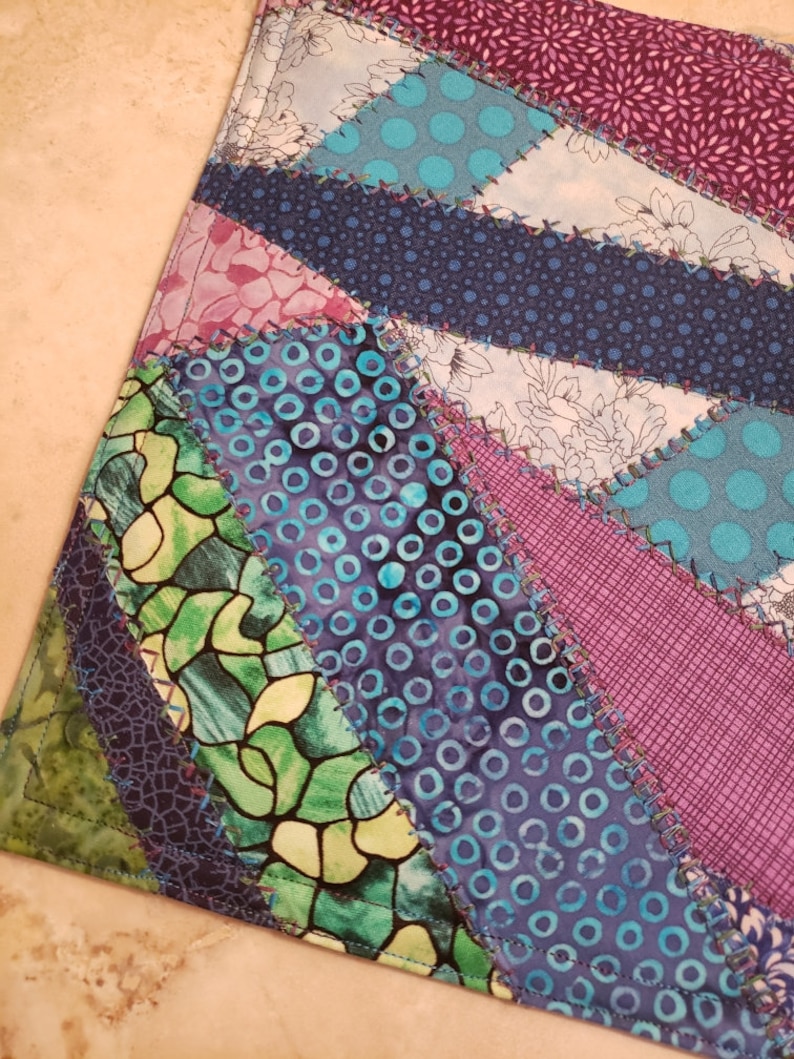 Crazy Patch Quilt Fabric Hot Pad/trivet-zig Zag N' Polka - Etsy