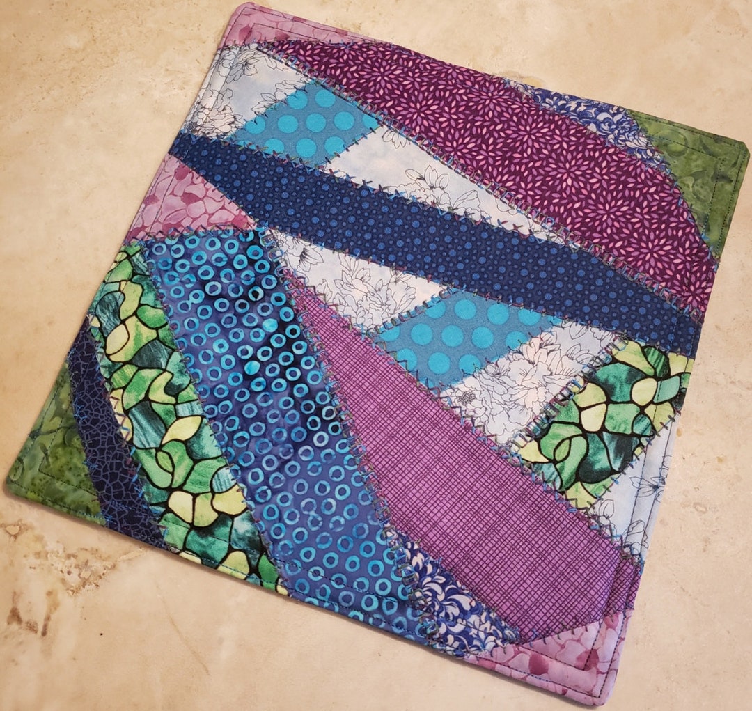 Crazy Patch Quilt Fabric Hot Pad/trivet-zig Zag N' Polka - Etsy