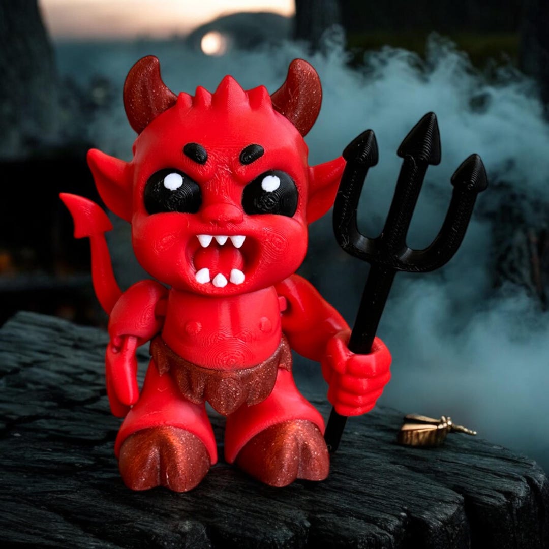 Mini 3D Printed Devil With Pitchfork Halloween Decoration Desk Buddy ...