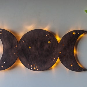 Coppermoon Moon Lamp Wall Light - Light Wood Lamp, Moon Phases Witchy ...
