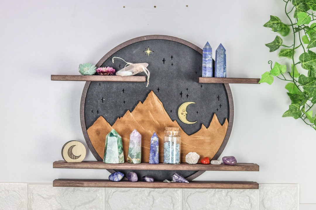 Coppermoon Mountain Wall Art Crystal Shelf - Starry Night Moon Shelf ...