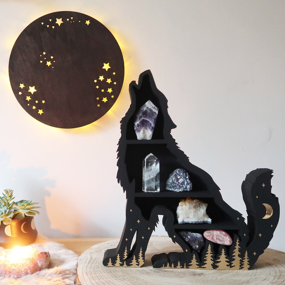 Coppermoon Handmade Wolf Shelf, Wolf Wall Art, Wolf Wall Decor, Crystal ...