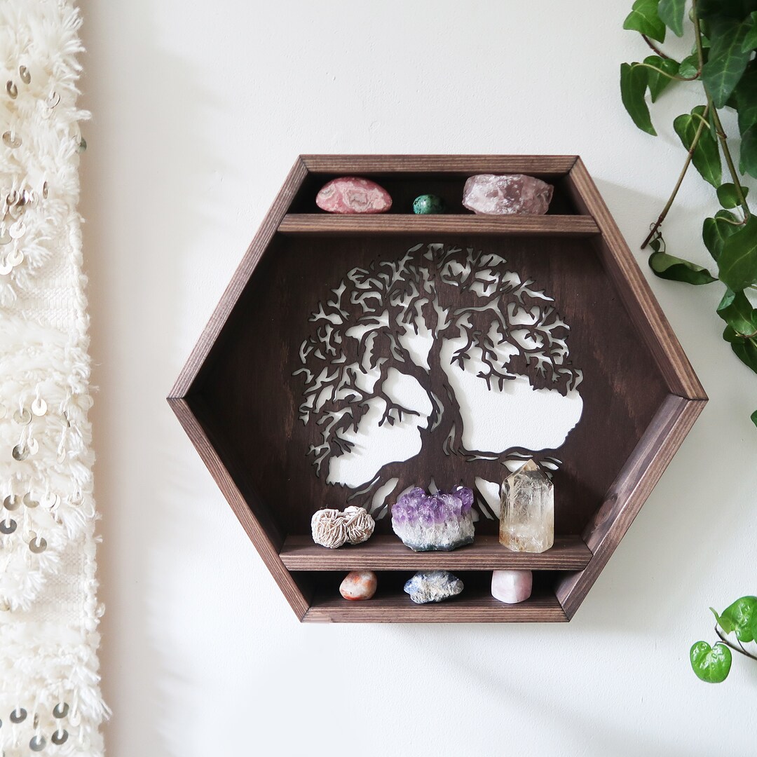 Coppermoon Black Hexagon Shelf, Tree of Life Shelf, Crystal Shelf - Etsy