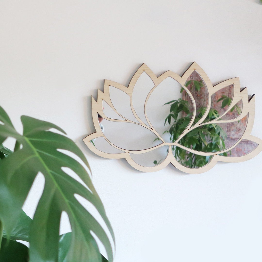Coppermoon Light Wood Lotus Wooden Mirror - White Lotus Flower, Lotus ...