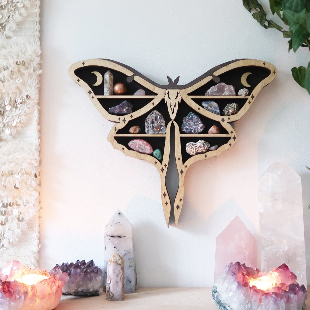 Coppermoon Luna Moth Crystal Shelf, Luna Moth Shelf, Luna Moth Wooden ...