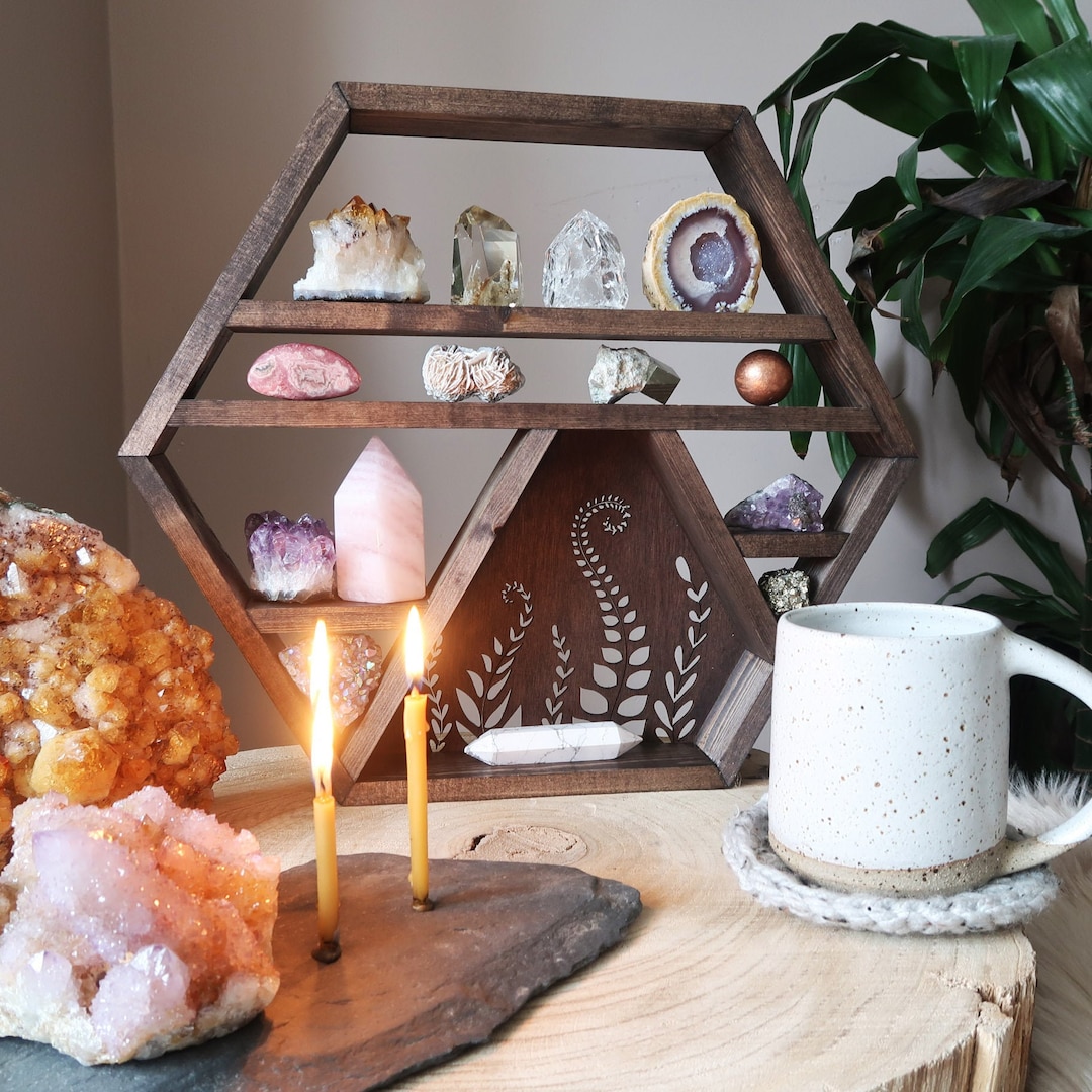 Coppermoon Geometric Shelf, Hexagon Shelf, Crystal Shelf, Essential Oil ...