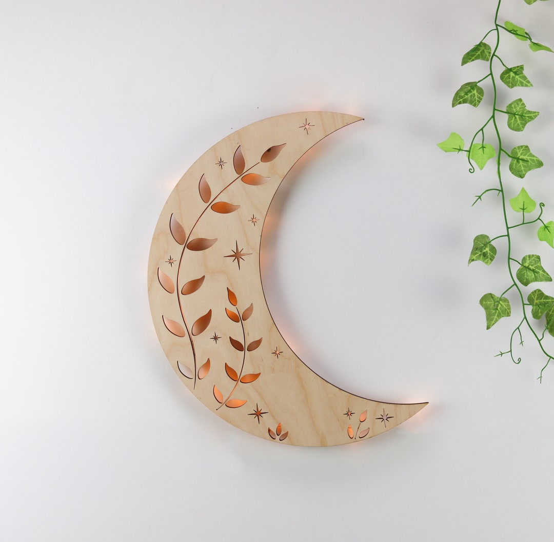 Coppermoon Botanical Crescent Moon Lamp Wall Light - Light Wood Lamp ...