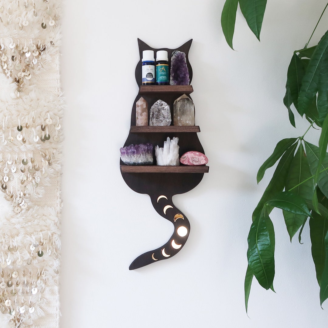 Coppermoon Cat Crystal Shelf, Wooden Crystal Shelf, Cat Shelf - Etsy