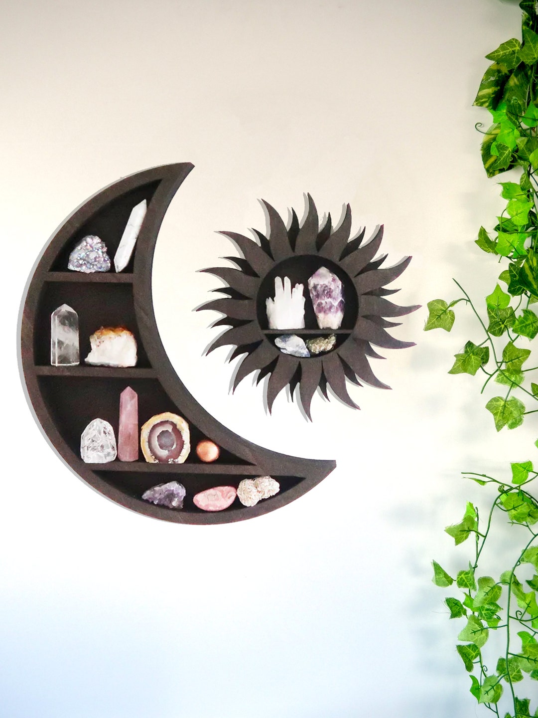 Coppermoon Wooden Dreamy Sun and Moon Crystal Shelf- Sun Decor, Moon ...