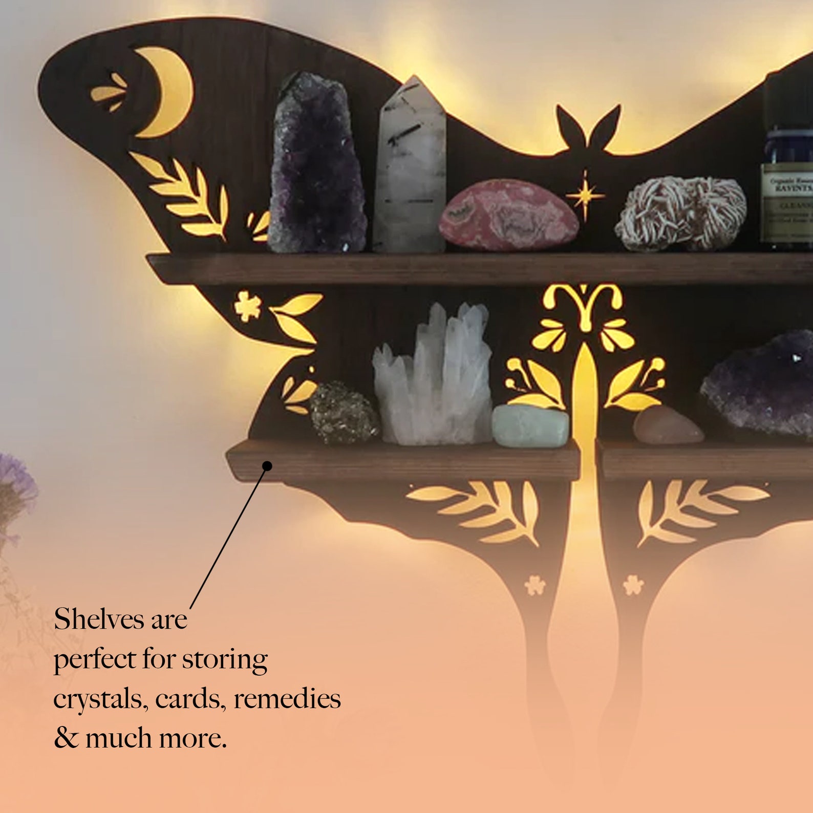 Luna Moth Shelf, Luna Moth Lamp, Luna Moth, Wooden Crystal Shelf, Luna ...