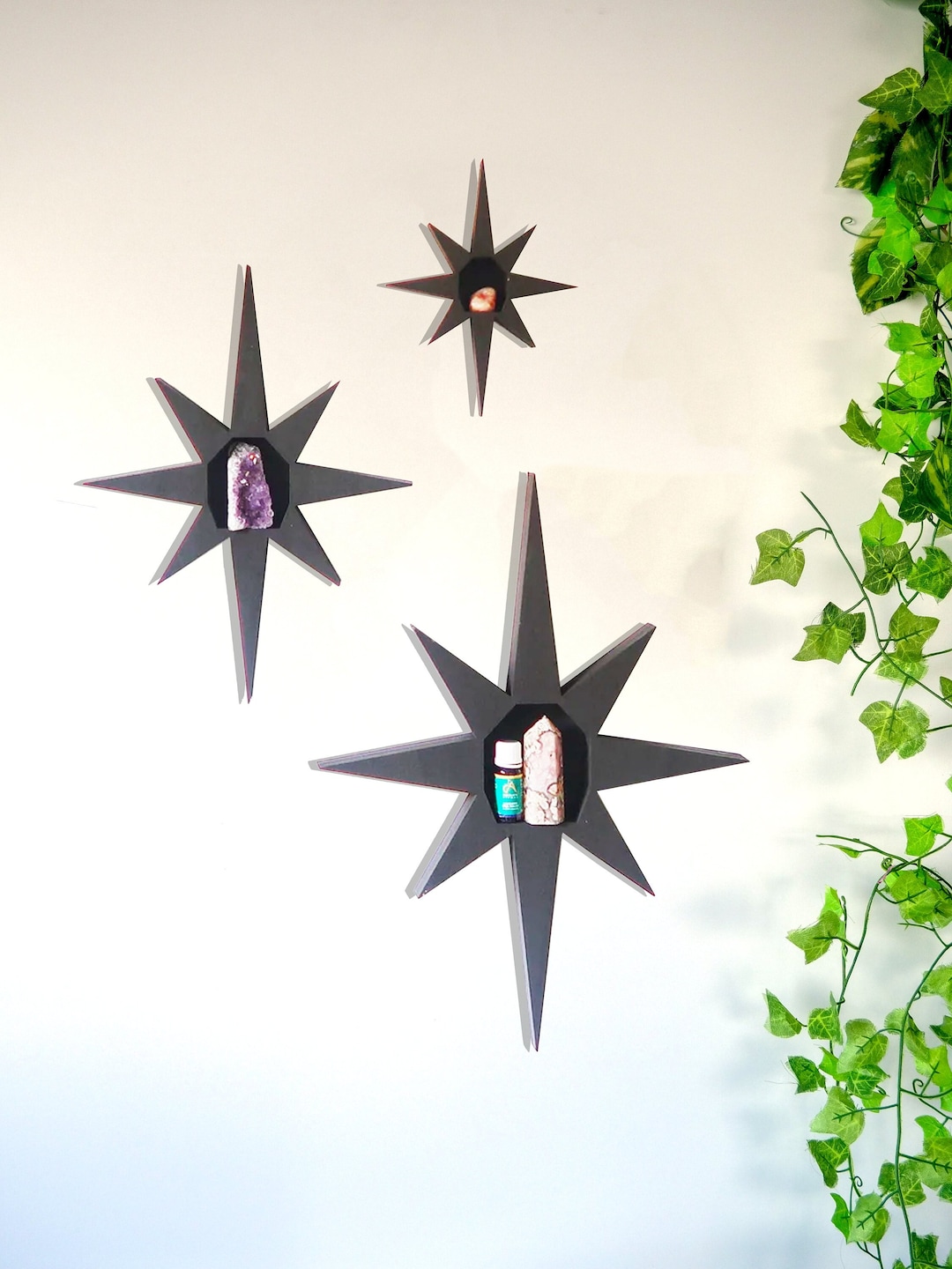 Coppermoon 3 Piece Star of Life Wooden Crystal Shelf, Celestial Decor ...