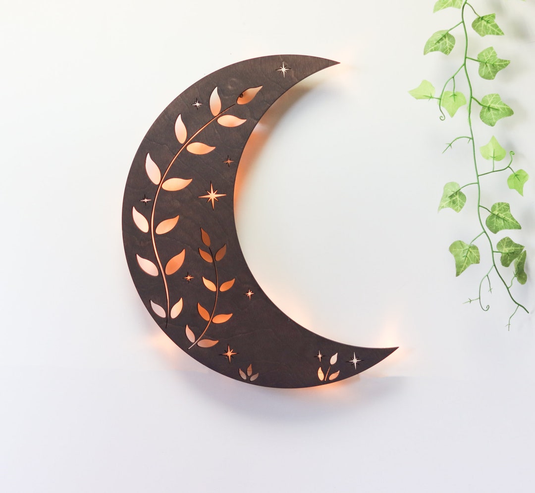 Coppermoon Botanical Crescent Moon Lamp Wall Light - Dark Wood Lamp ...