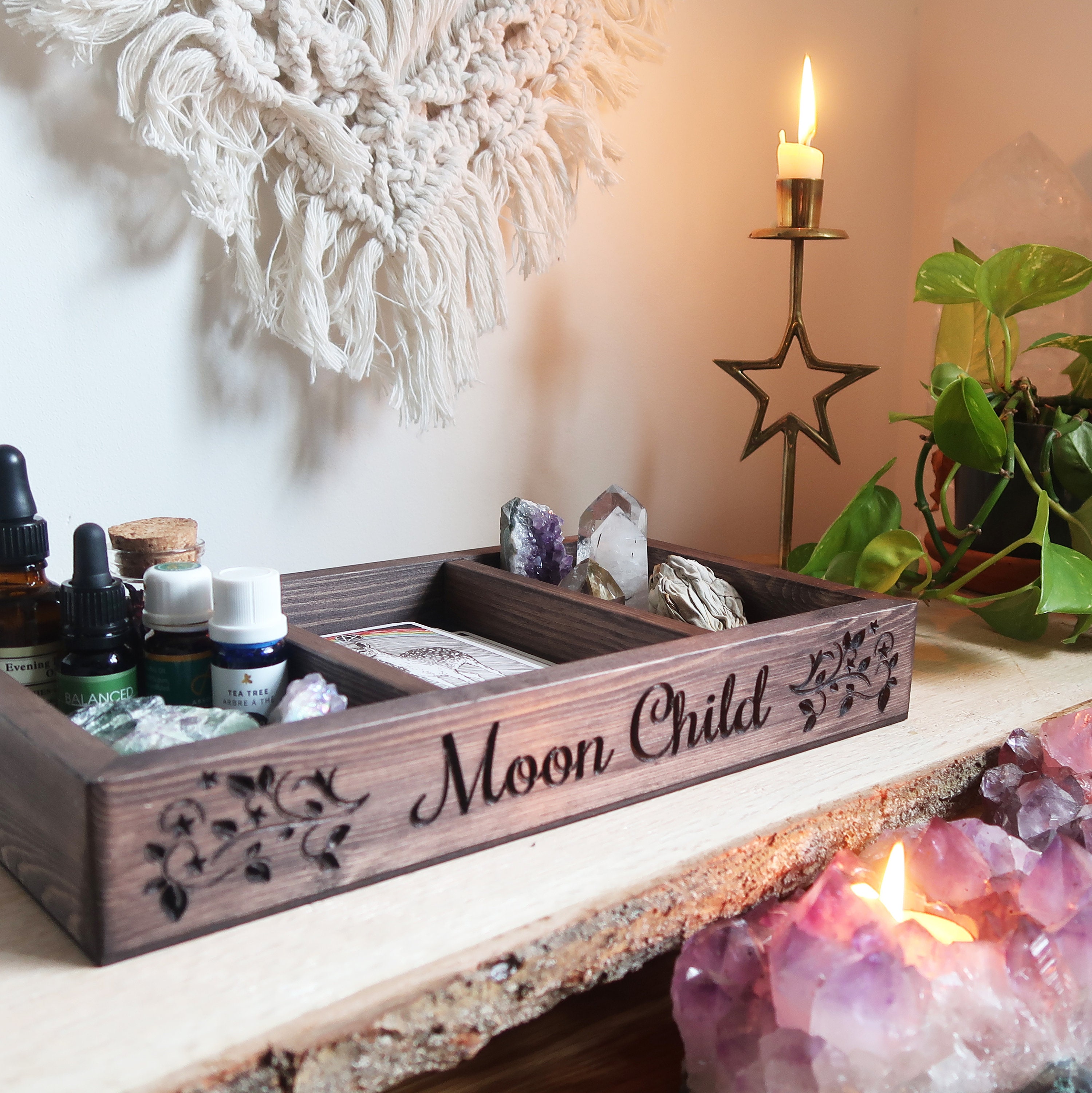 Moon Child Tarot Compartment Box Moon Phase Tarot Box - Etsy UK