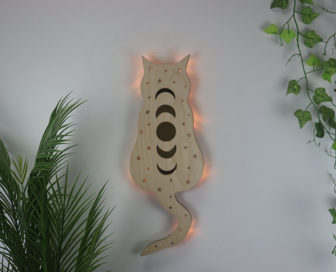 Coppermoon Cosmic Kitty Mirrored Wall Lamp- Night Light, Moon Lamp, Cat ...