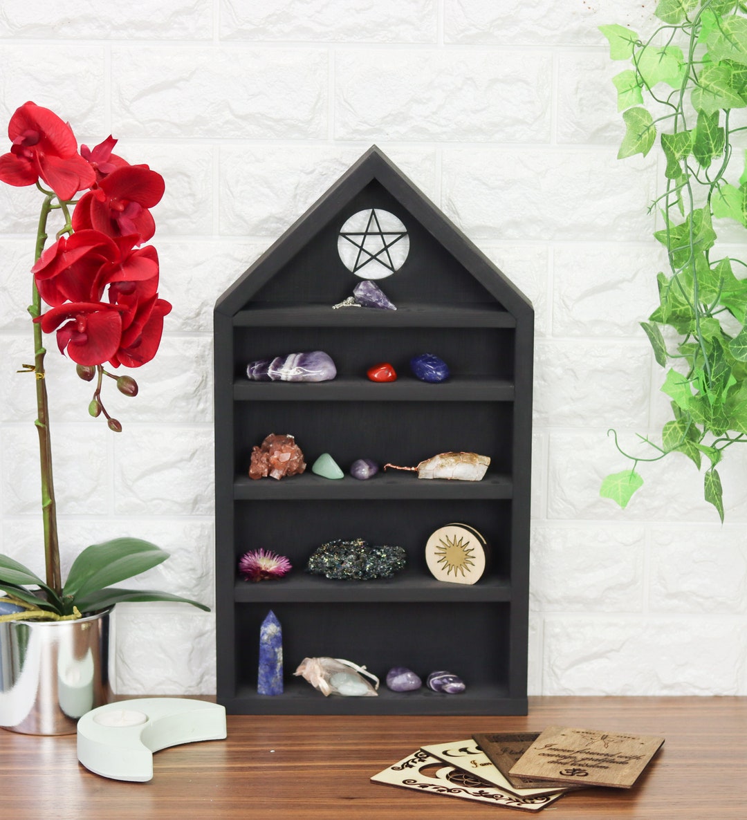 Coppermoon Pentagram Apothecary Shelf Goth Decor, Wooden Shelves Witchy ...