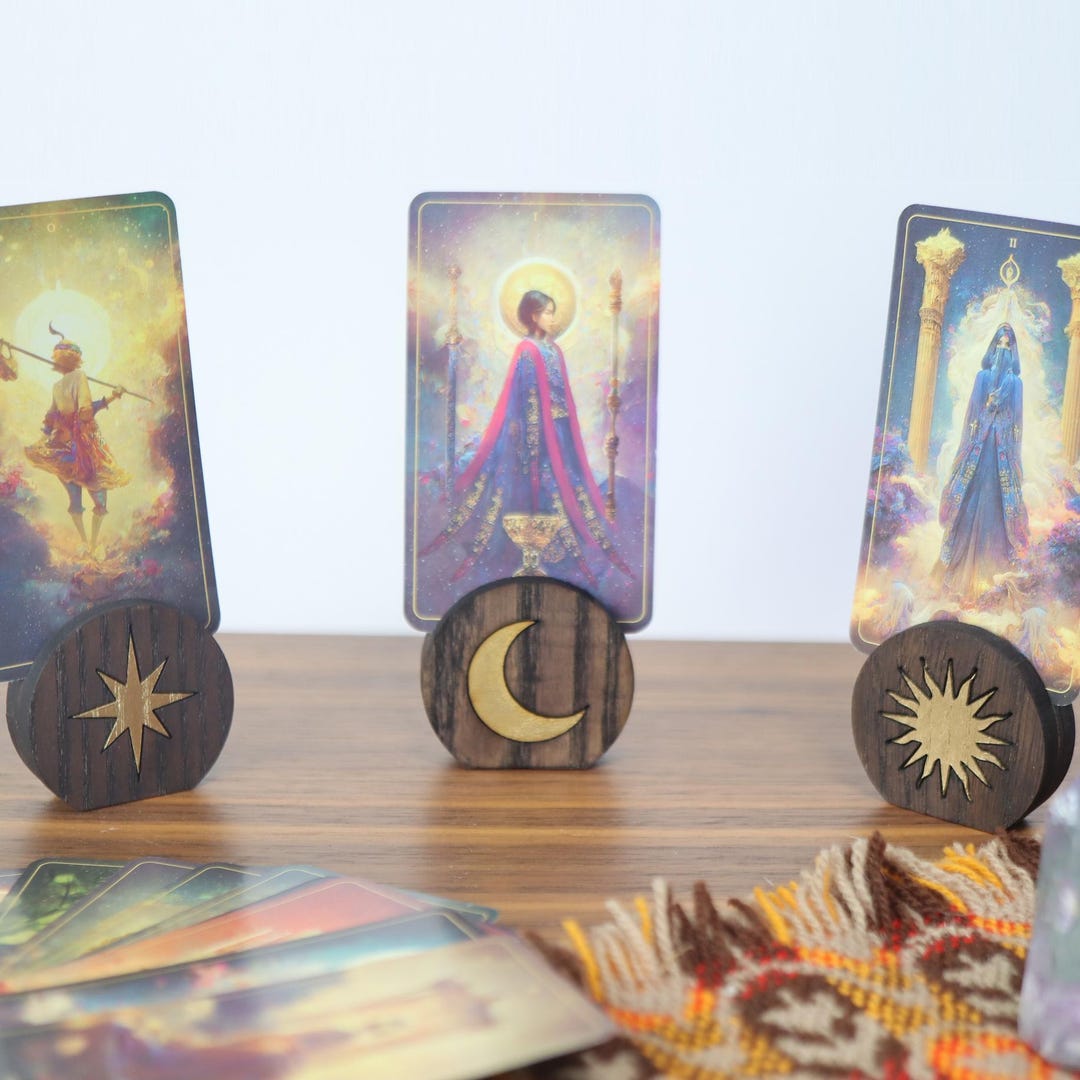 Coppermoon Tarot Card Holder Set, Sun Moon and Star Patterns, Wood Card ...
