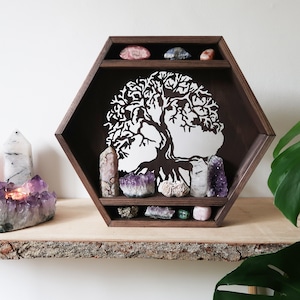Coppermoon Black Hexagon Shelf, Tree of Life Shelf, Crystal Shelf - Etsy