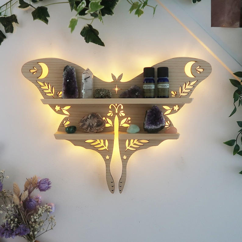 Luna Moth Shelf Luna Moth Lamp Luna Moth Wooden Crystal - Etsy