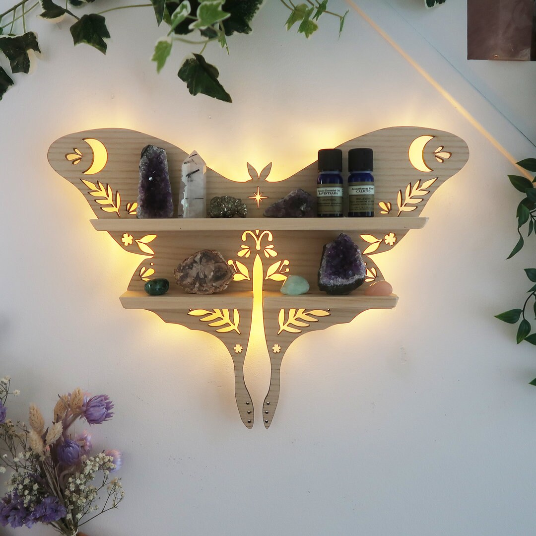 Luna Moth Shelf Luna Moth Lamp Luna Moth Wooden Crystal - Etsy