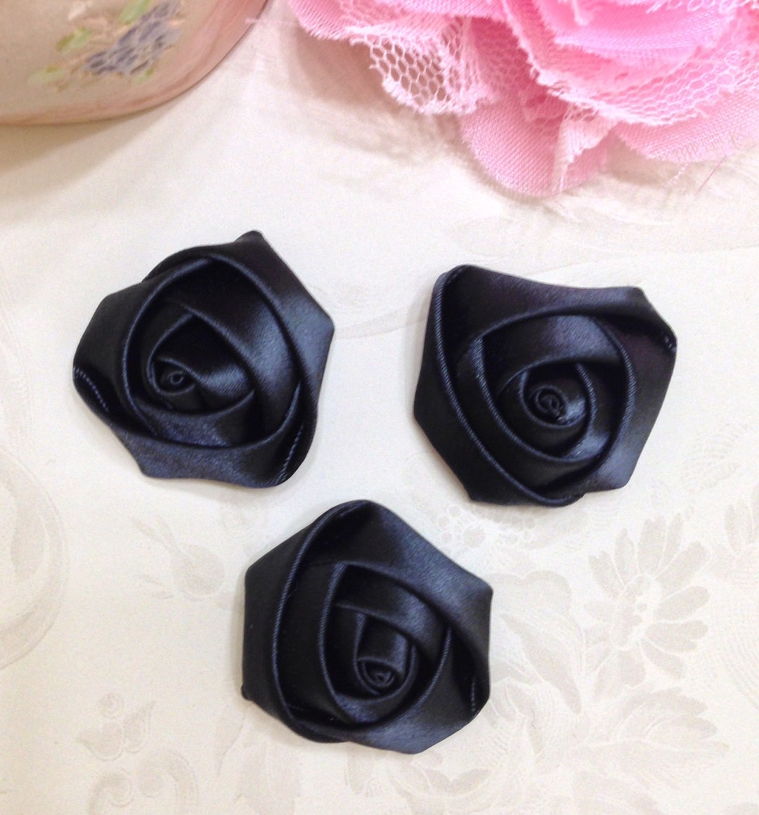 Satin Rolled Rosette-petite Rosette Set of Three-black - Etsy
