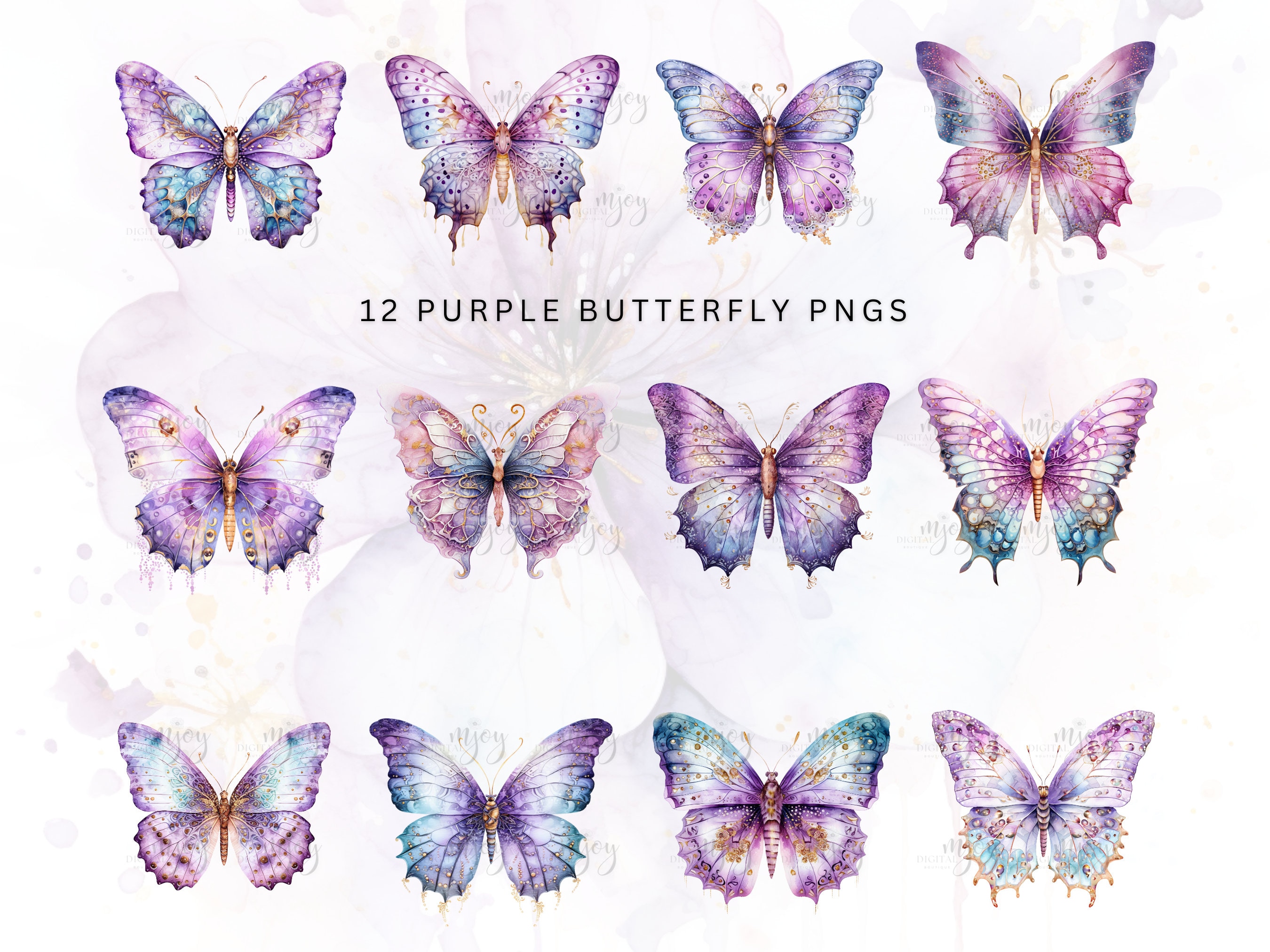 Purple Pastel Butterflies Transparent Png Clipart, Elegant Watercolor ...
