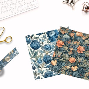 Blue Art Nouveau Seamless Patterns Inspired by William Morris, Digital ...