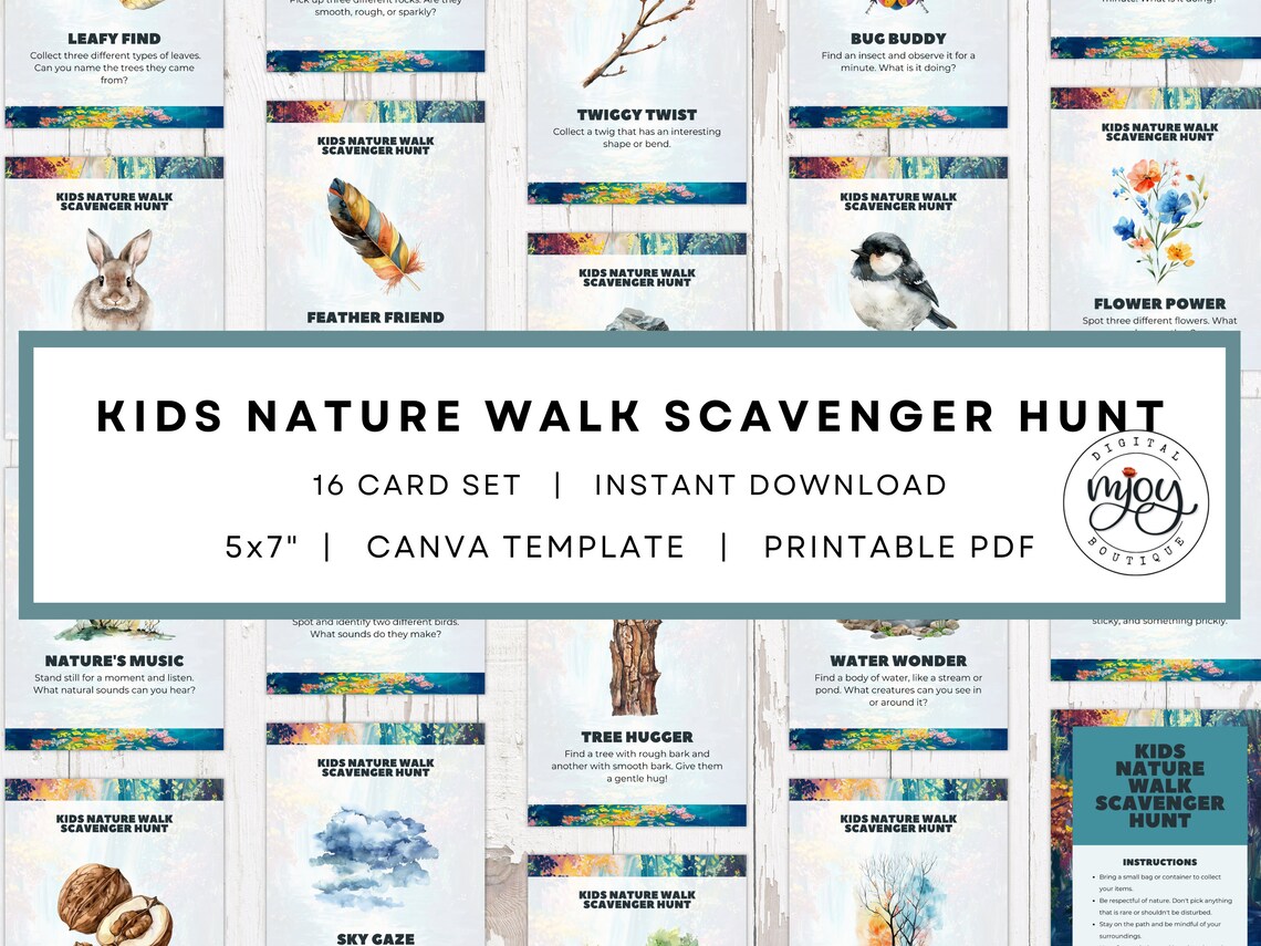 Kids Scavenger Hunt Activity Cards Canva Template, Instant Download and ...