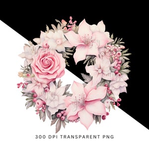 Pink Christmas Wreath Clipart for Commercial and Personal Use - Etsy