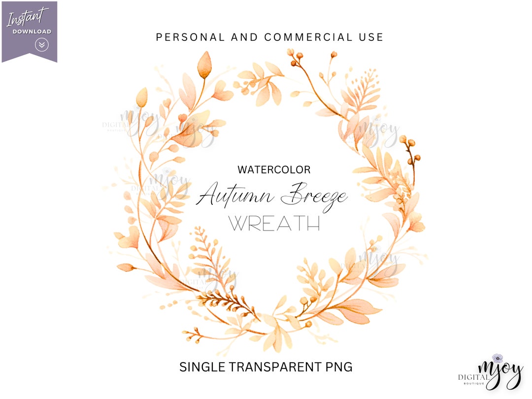 Autumn Leaves Wreath Clipart for Commercial and Personal Use Watercolor ...