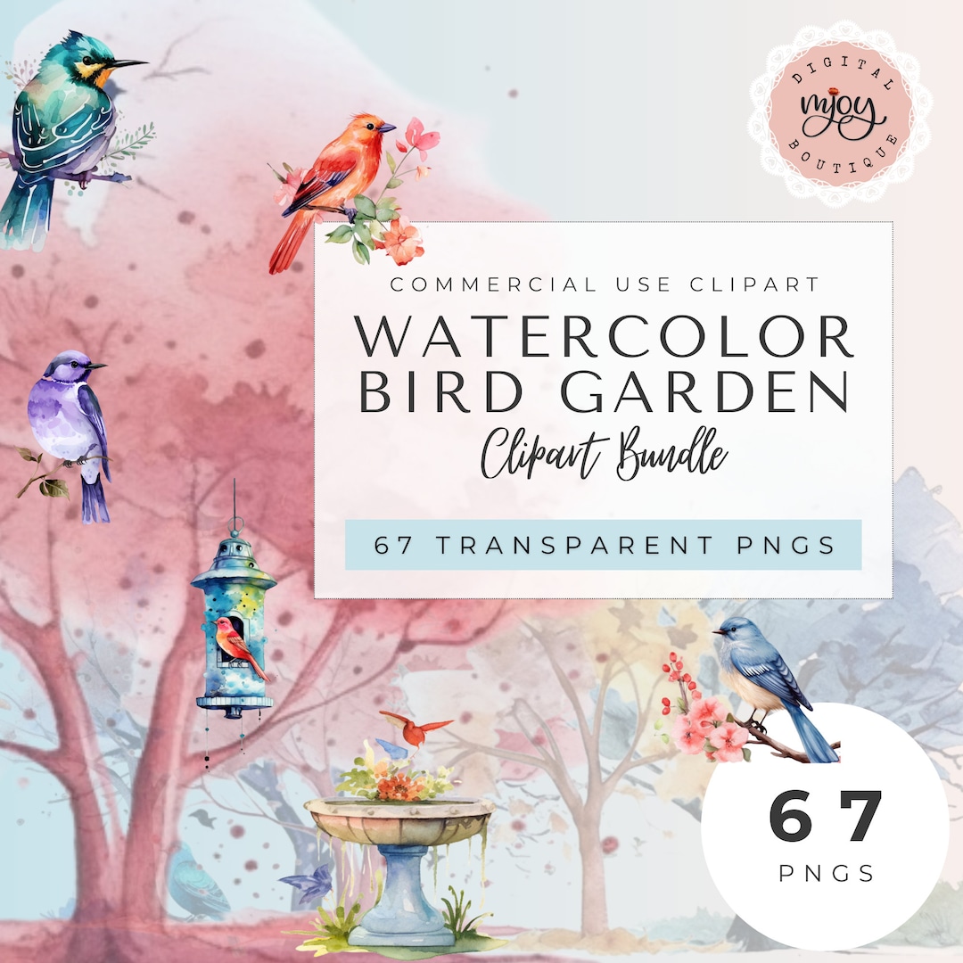 Colorful Birds and Trees Watercolor Clipart Bundle - Ideal for Personal ...