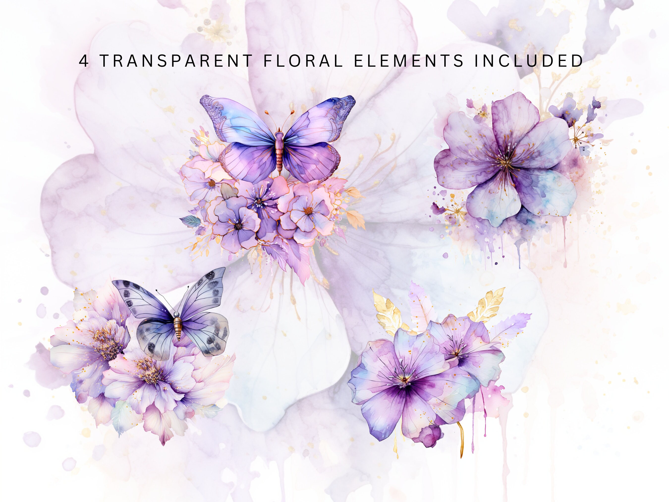 Purple Pastel Butterflies Transparent Png Clipart, Elegant Watercolor ...