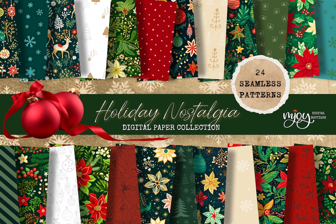 Holiday Nostalgia Seamless Patterns, Christmas Digital Paper, Paper ...